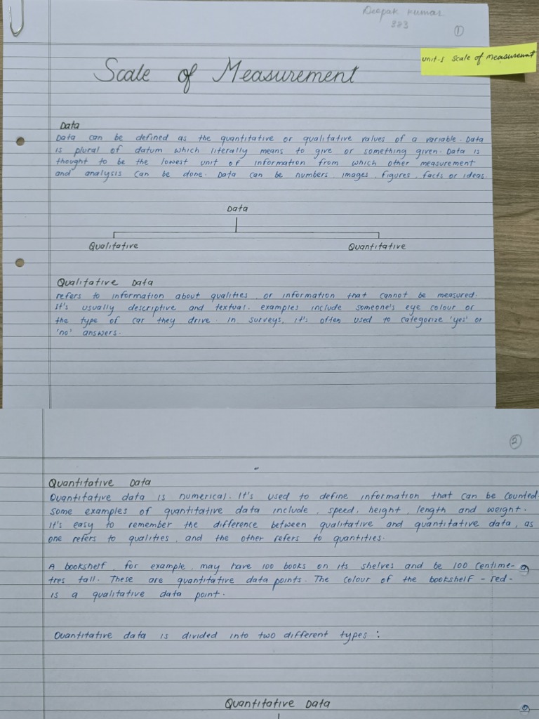 Unit 1 Scale of Measurement . | PDF | Level Of Measurement | Metrology