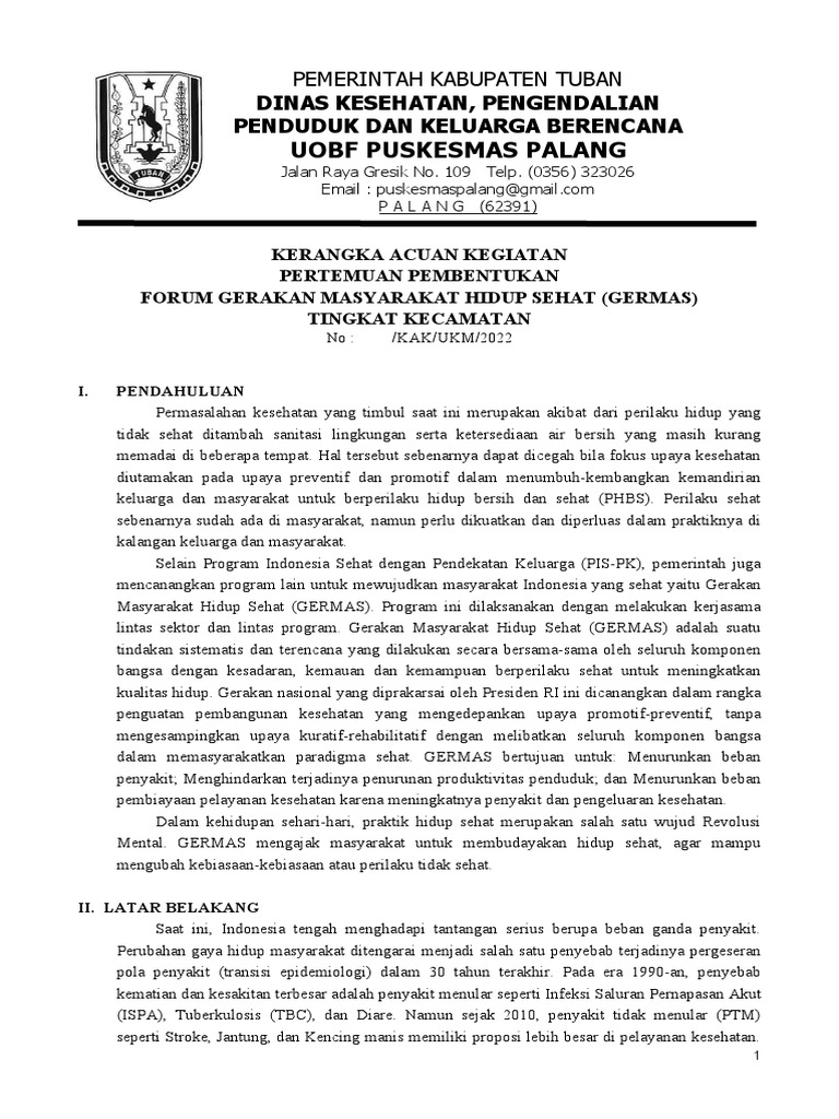Kak Pembentukan Forum Germas Tingkat Kecamatan | PDF