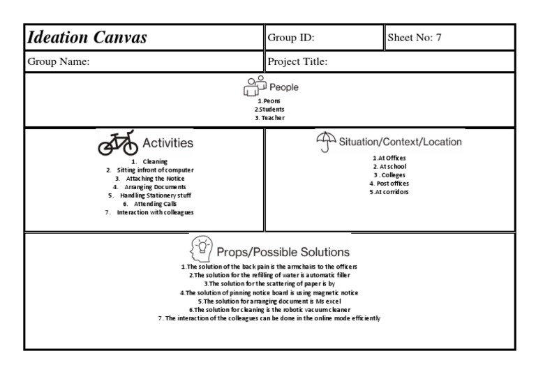 Ideation Canvas: Group ID: Sheet No: 7 Group Name: Project Title | PDF