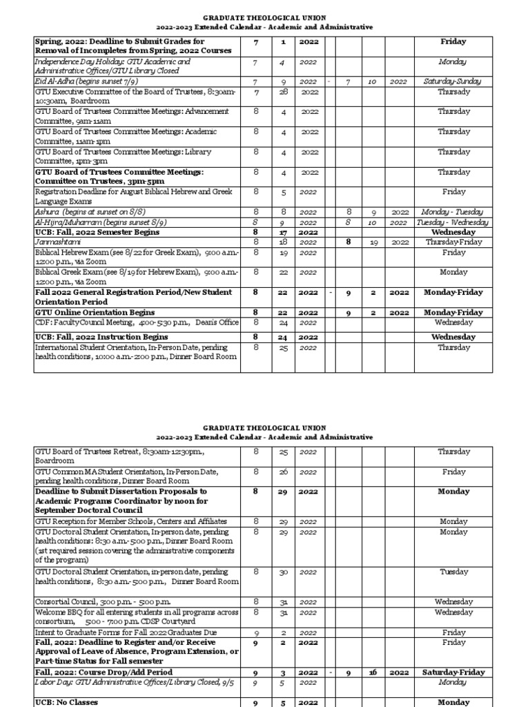 GTU 2022-2023 Academic Calendar | PDF | Academic Term | Thesis