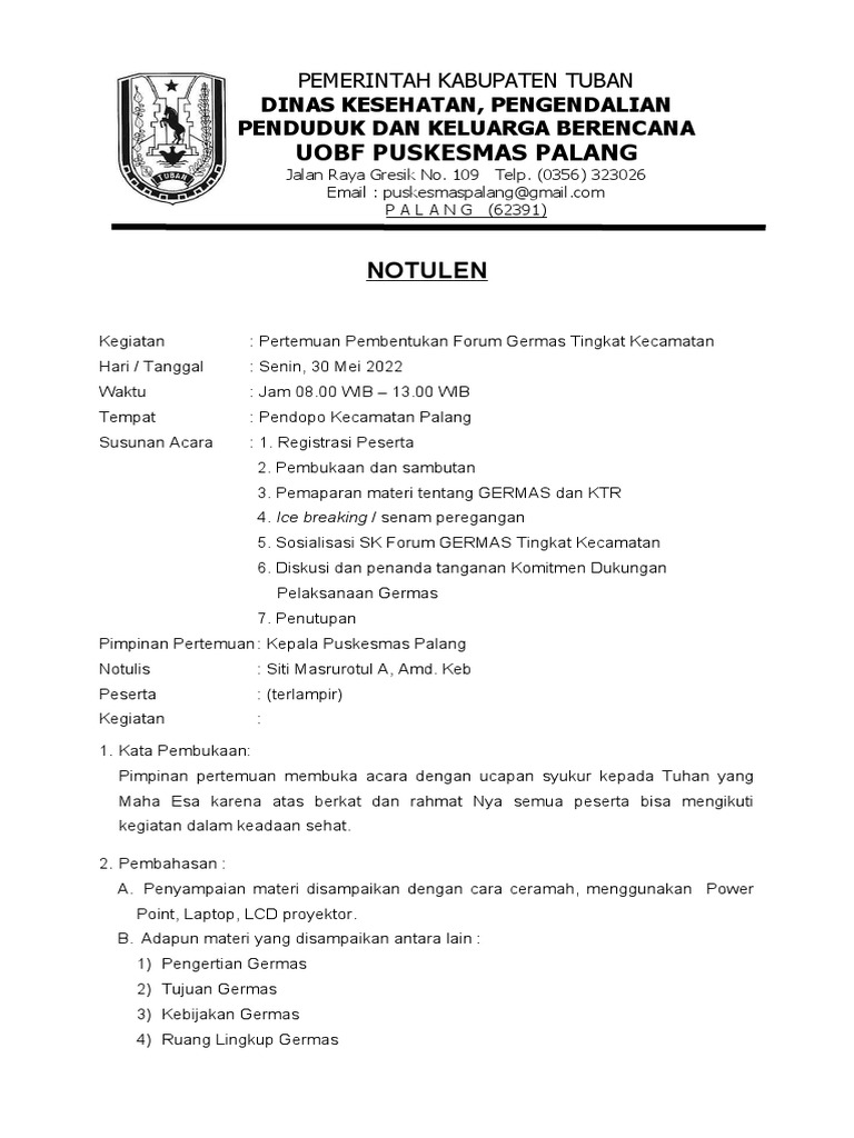 Notulen Pertemuan Pembentukan Forum Germas | PDF