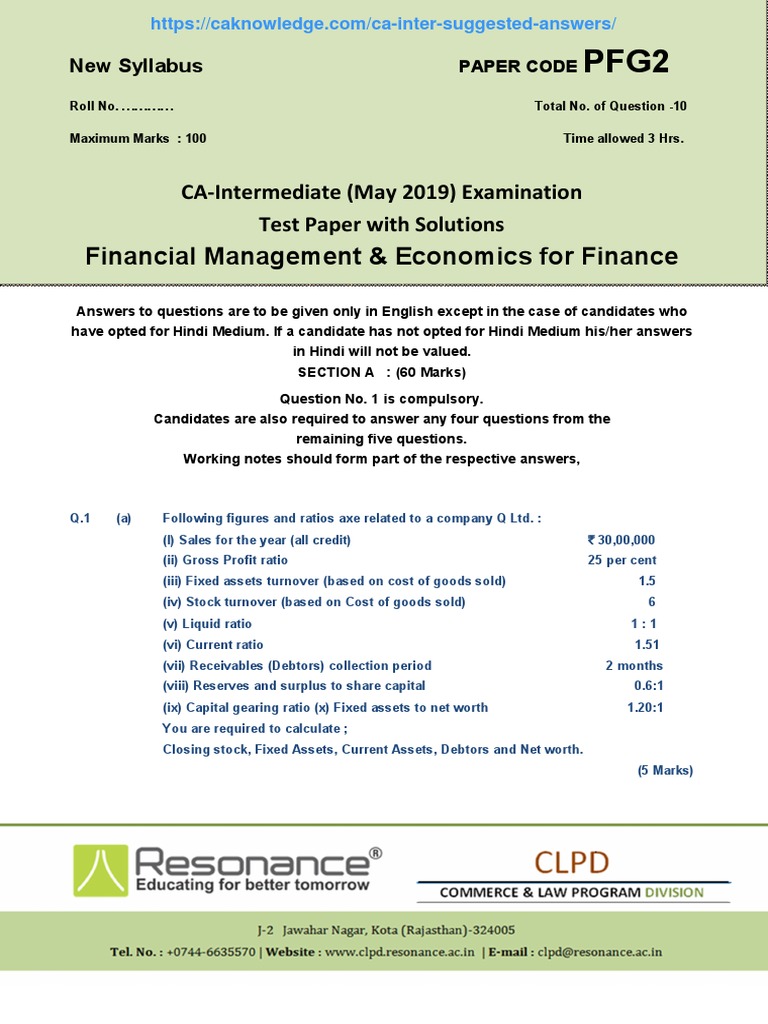 CA Inter FMEF Suggested Answers For May 2019 | PDF | Market Power | Banks