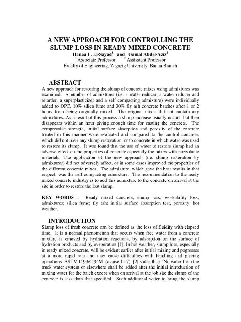 A New Approach For Controlling The Slump Loss in Ready Mixed Concrete ...