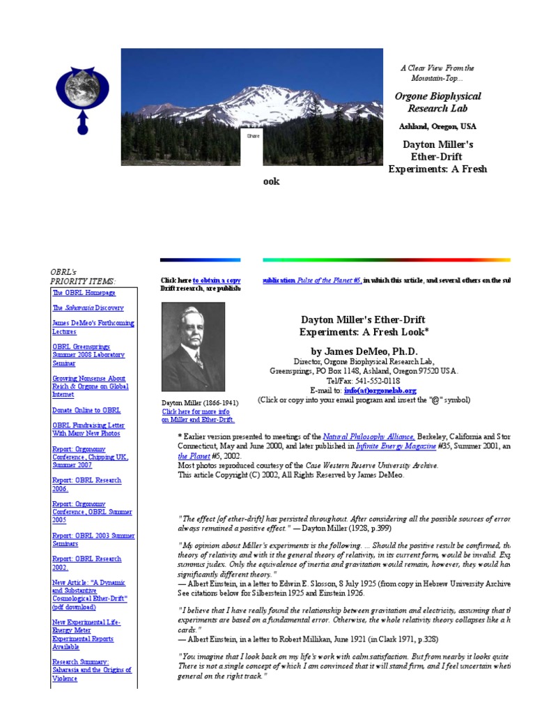 Dayton Miller's Ether Drift Experiments: A Fresh Look: Orgone ...