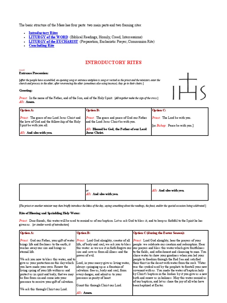 The Basic Structure of The Mass Has Four Parts | PDF | Mass (Liturgy ...