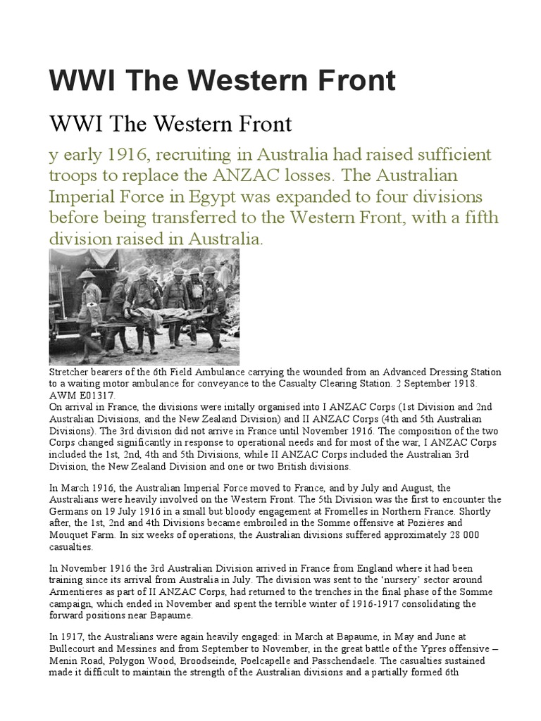 Australian Forces on WWI Western Front | PDF | Western Front (World War ...