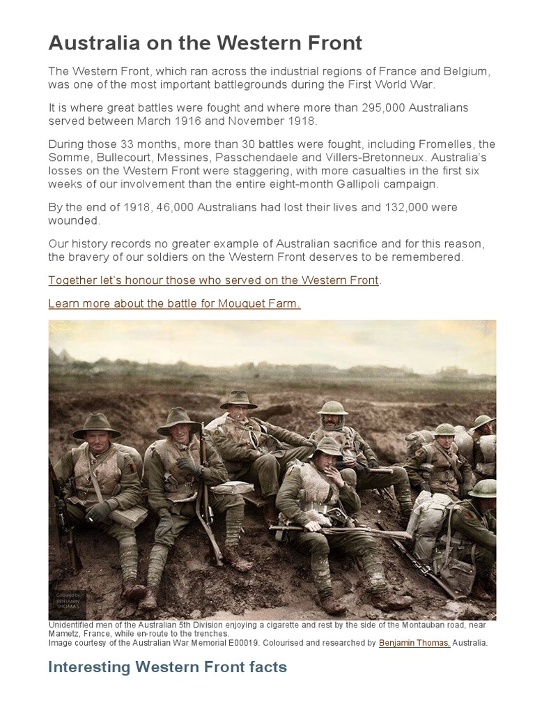 Australians' Sacrifice on the Western Front | PDF | Western Front ...