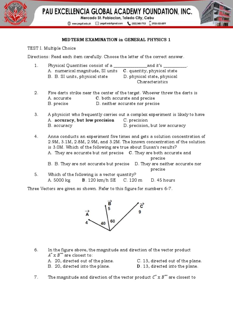 MIDTERM EXAMINATION in GENERAL PHYSICS 1.final | PDF | Collision | Acceleration
