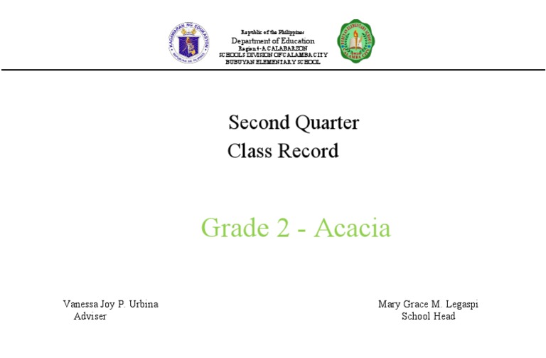 Class Record Second Quarter: Grade 2 - Acacia | PDF
