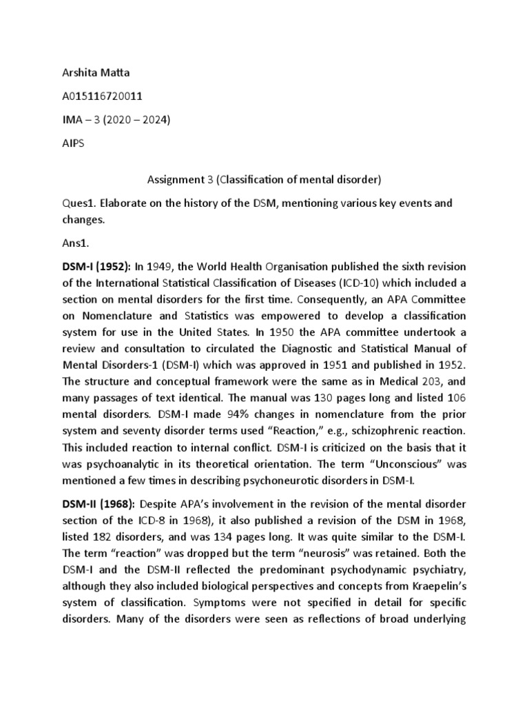 Arshita Matta - 0011 - Assign 3 - Classification of Mental Disorder ...