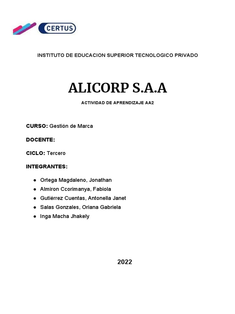 Alicorp Informe Aa2 | Descargar gratis PDF | Marca | Calidad (comercial)