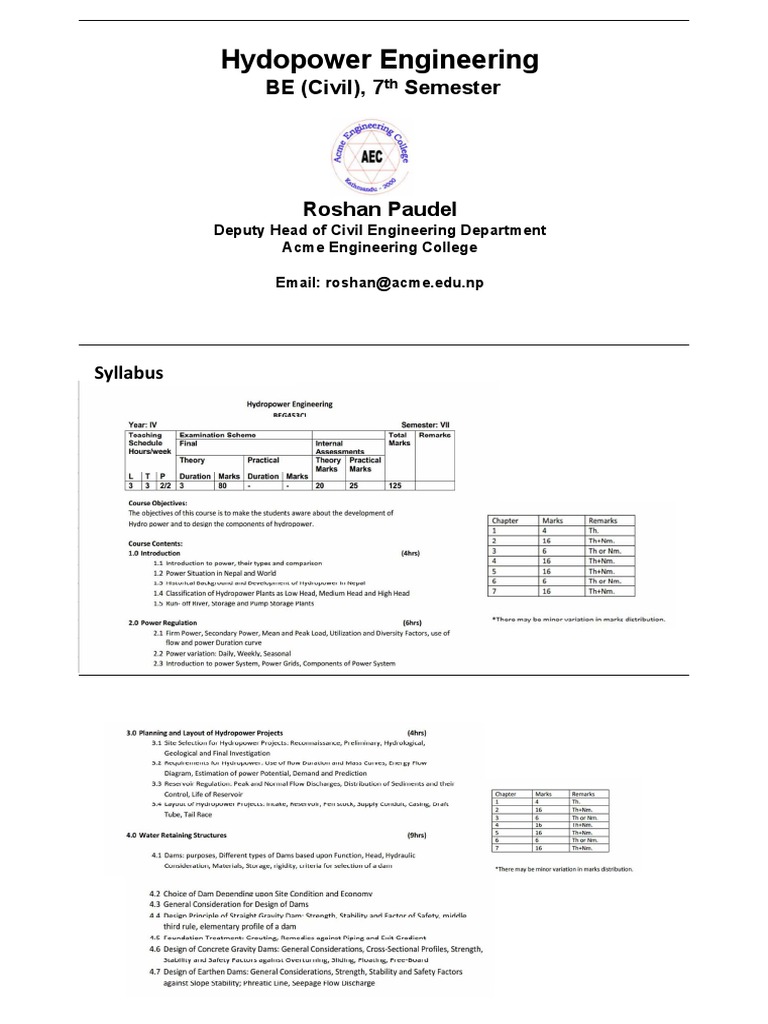 Hydropower Engineering Notes Purbanchal University | PDF ...