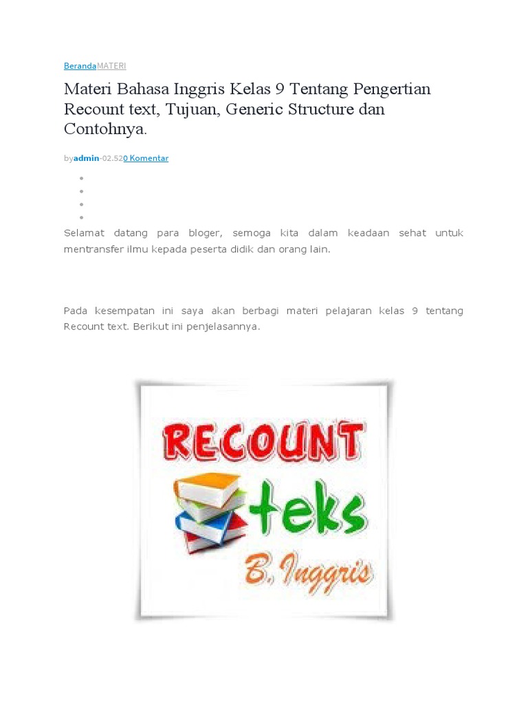 Materi Bahasa Inggris Kelas 9 Tentang Pengertian Recount Text, Tujuan ...