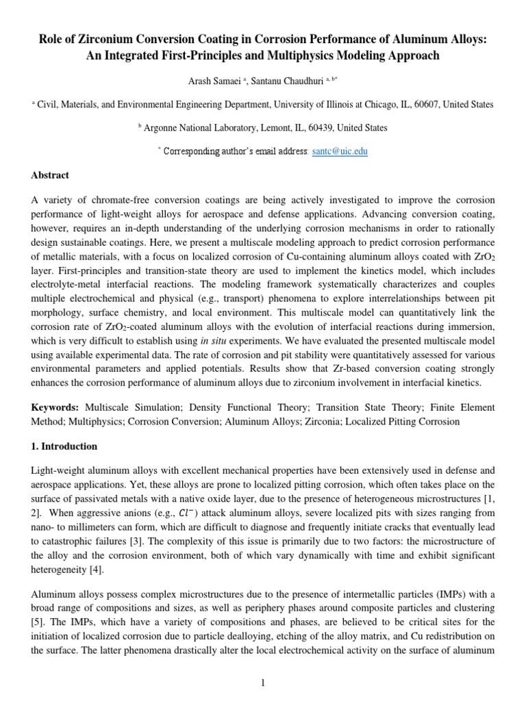 Role of Zirconium Conversion Coating in Corrosion Performance of ...