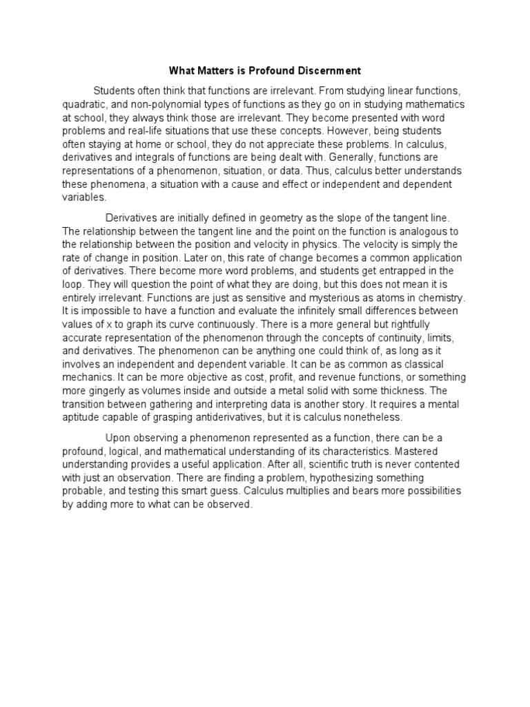 ESSAY Calculus Basic Pre Derivatives Reflection Formal Essay - Relevance of in Our Daily Lives ...