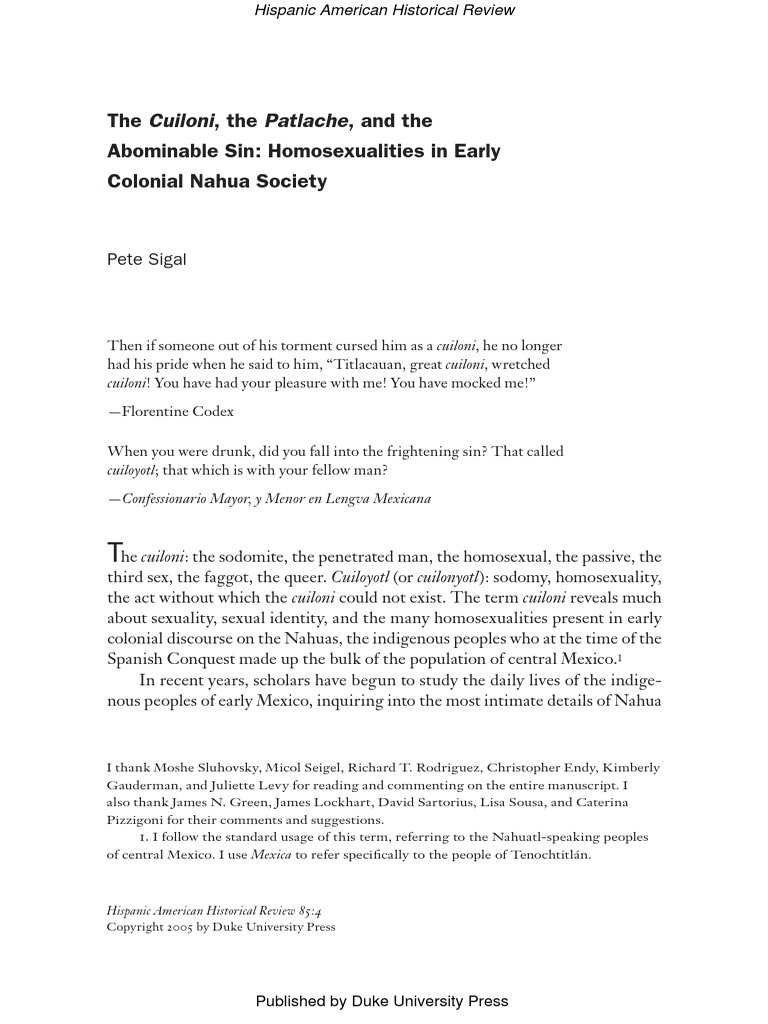 The Cuiloni, The Patlache, and The Abominable Sin: Homosexualities in ...