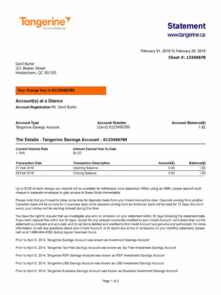 Tangerine Bank Statement | PDF