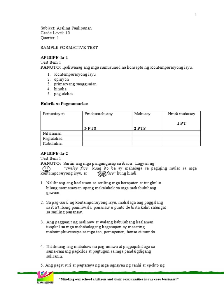 1st Quarter AP-10 Test Item | PDF