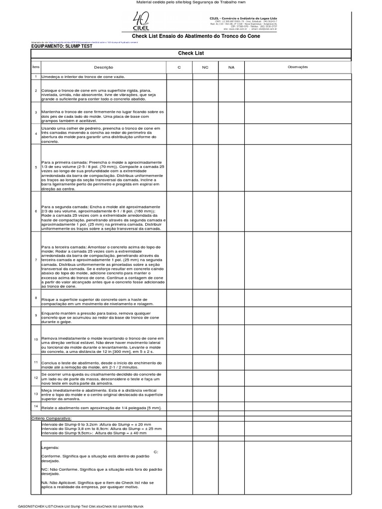 Check-List Slump Test Cilel | PDF