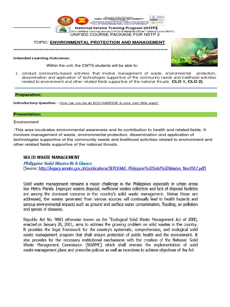Module 3 Copy of Environmental Protection and Management | PDF | Waste ...