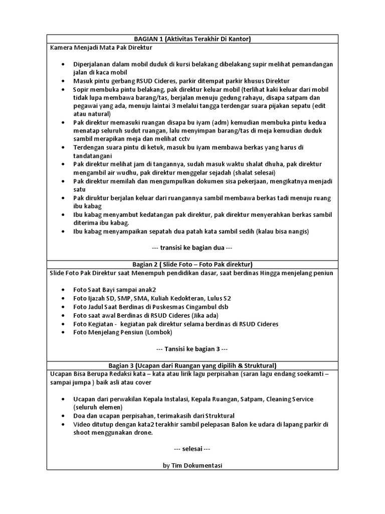 Skenario Sederhana Film Dokumenter Perpisahan Dr. Asep Suandi | PDF