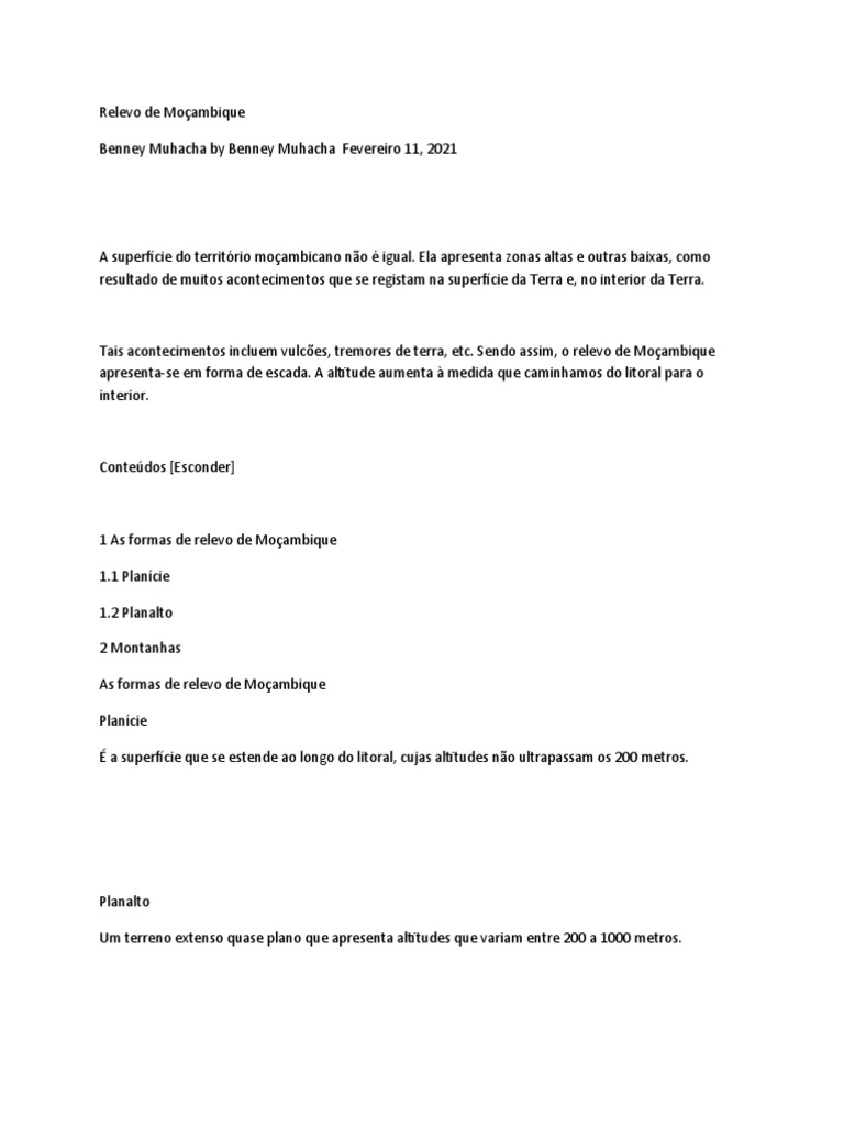 Características do Relevo de Moçambique | PDF | Moçambique | Terreno