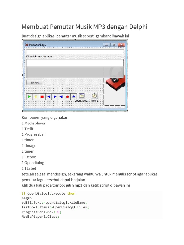 Membuat Pemutar Musik MP3 Sederhana Dengan Delphi | PDF