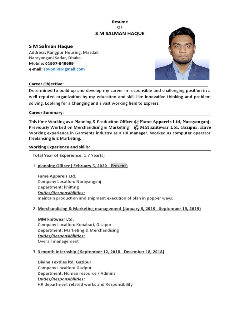 S M Salman Haque S M Salman Haque: Resume OF | PDF