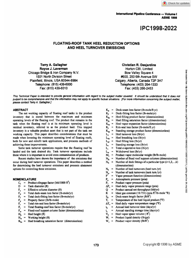 Floating-Roof Tank Heel Reduction Options and Heel Turnover Emissions ...