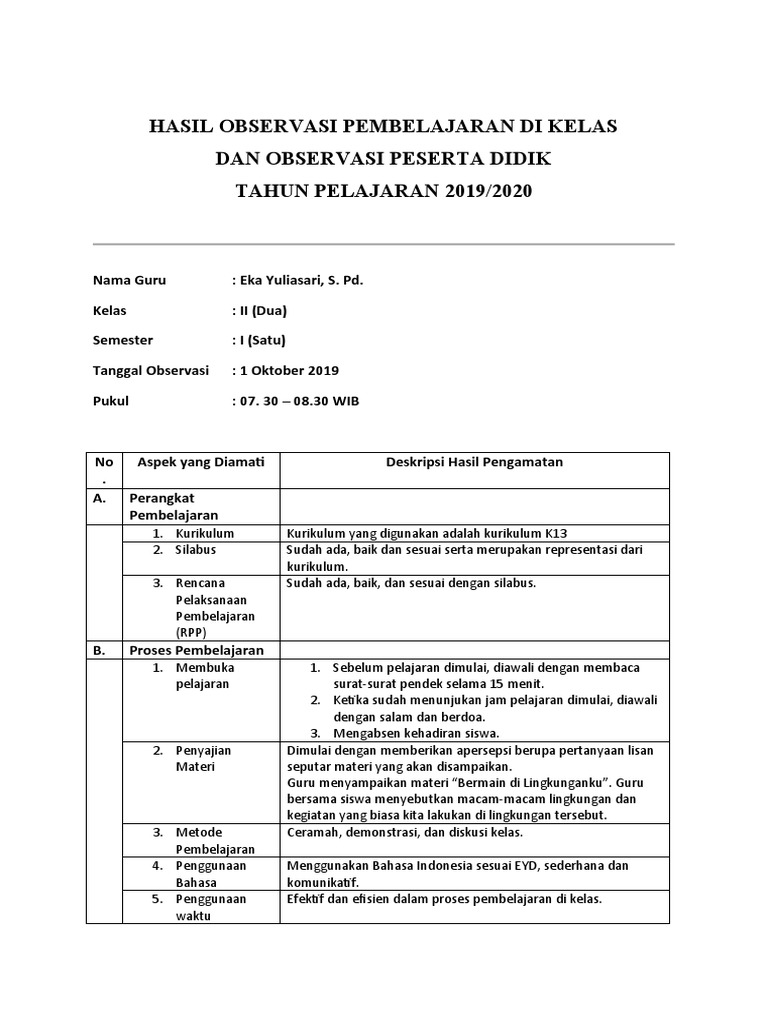 Hasil Observasi Supervisi | PDF
