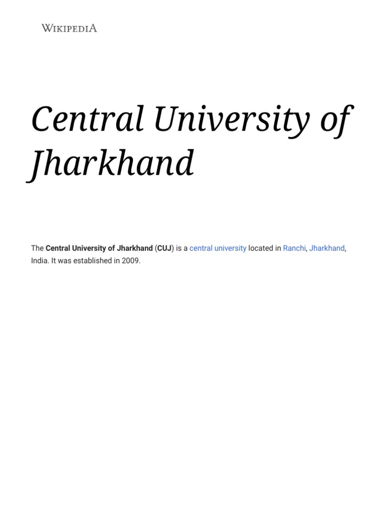 Central University of Jharkhand - Wikipedia | PDF | Science