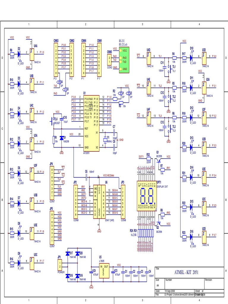 Schematic diagram of a microcontroller system with multiple connections ...