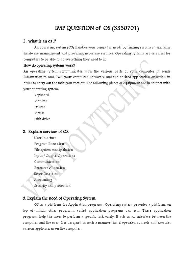IMP QUESTION of OS (3330701) : 1 - What Is An Os .? | PDF | Process (Computing) | Operating System