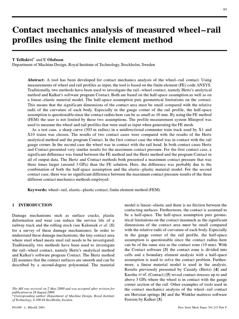 Contact Mechanics Analysis of Measured Wheel-Rail Profiles Using The Finite Element Method | PDF ...