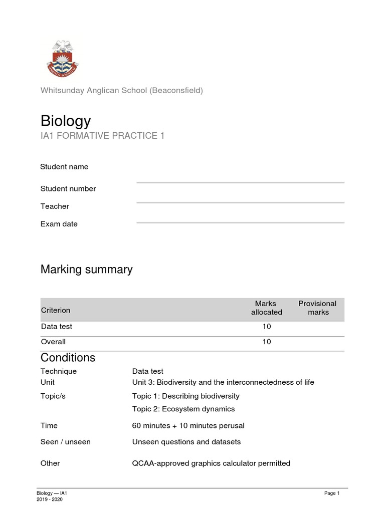 IA1 Data Test Formative 1 | PDF | Biodiversity | Uncertainty