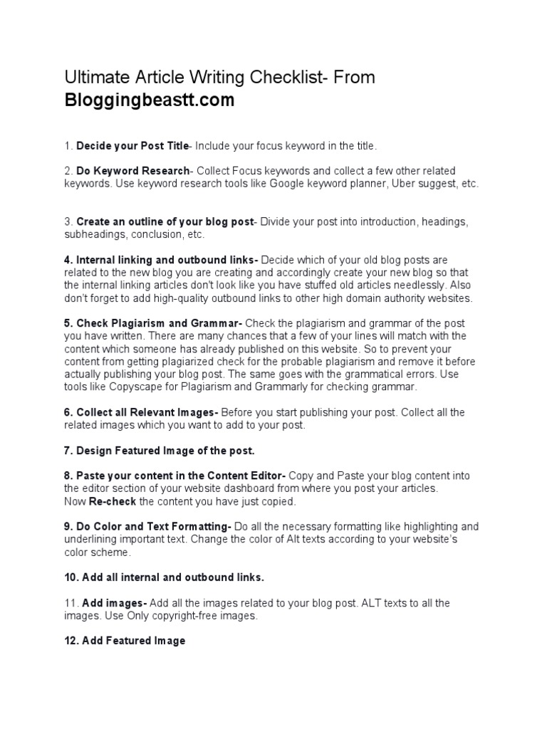 Ultimate Article Writing Checklist-From | PDF | Search Engine ...