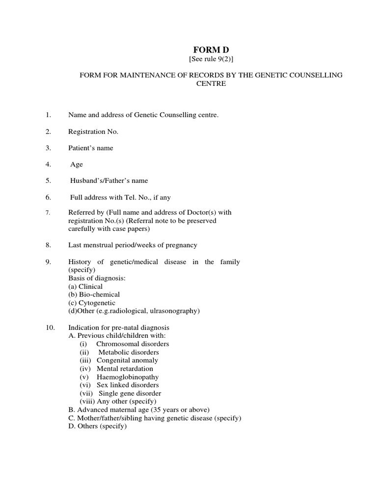 Form D | PDF | Genetic Disorder | Genetic Counseling