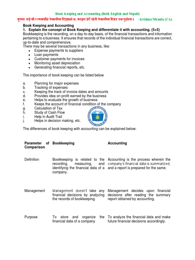 61a6cbec682c8 - Book Keeping and Accounting | PDF | Debits And Credits | Bookkeeping