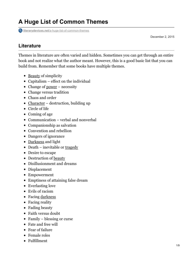 List of Common Themes | PDF | Courage | Love