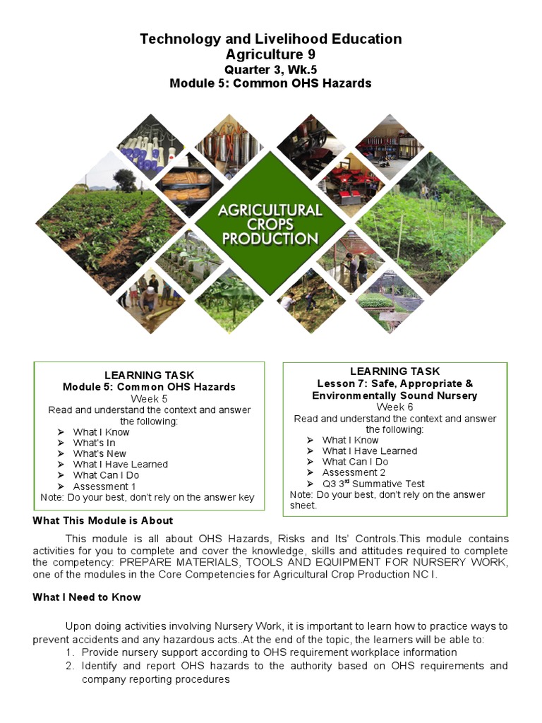 Technology and Livelihood Education Agriculture 9: Quarter 3, Wk.5 ...