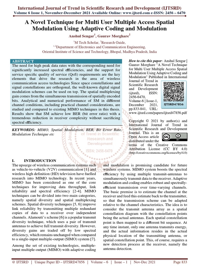 A Novel Technique For Multi User Multiple Access Spatial Modulation