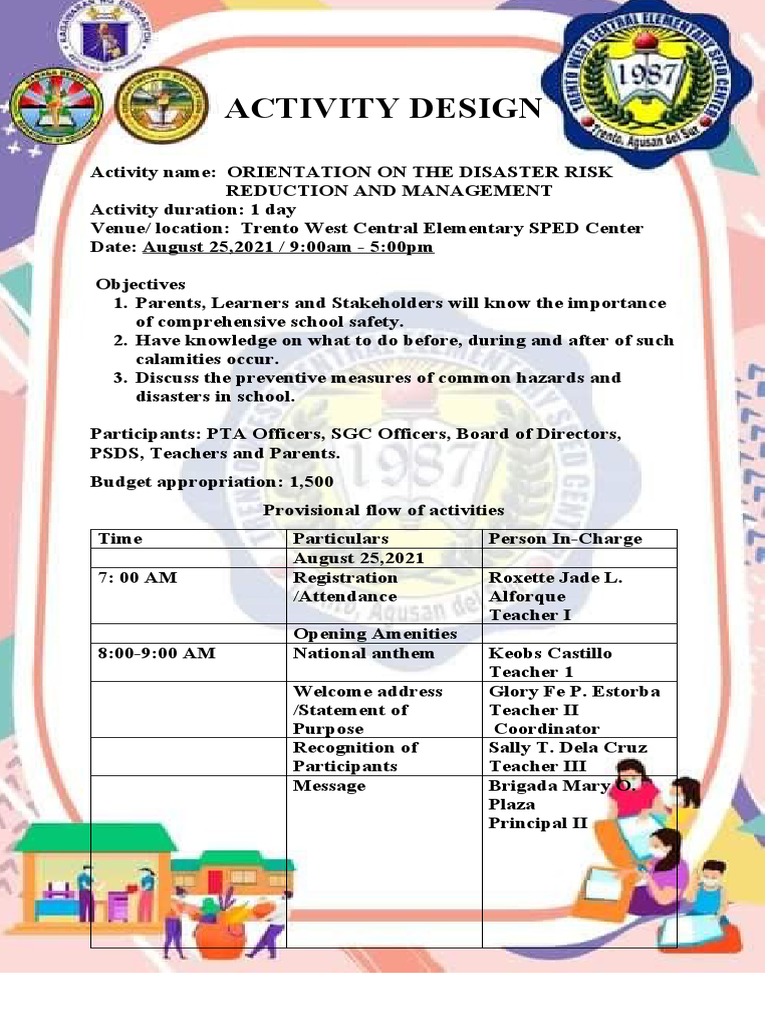 ACTIVITY DESIGN FOR DRRM | PDF | Safety