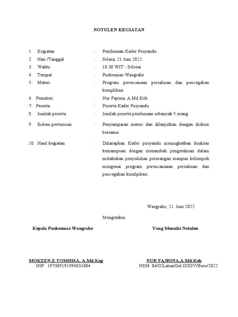 Notulen Kegiatan | PDF