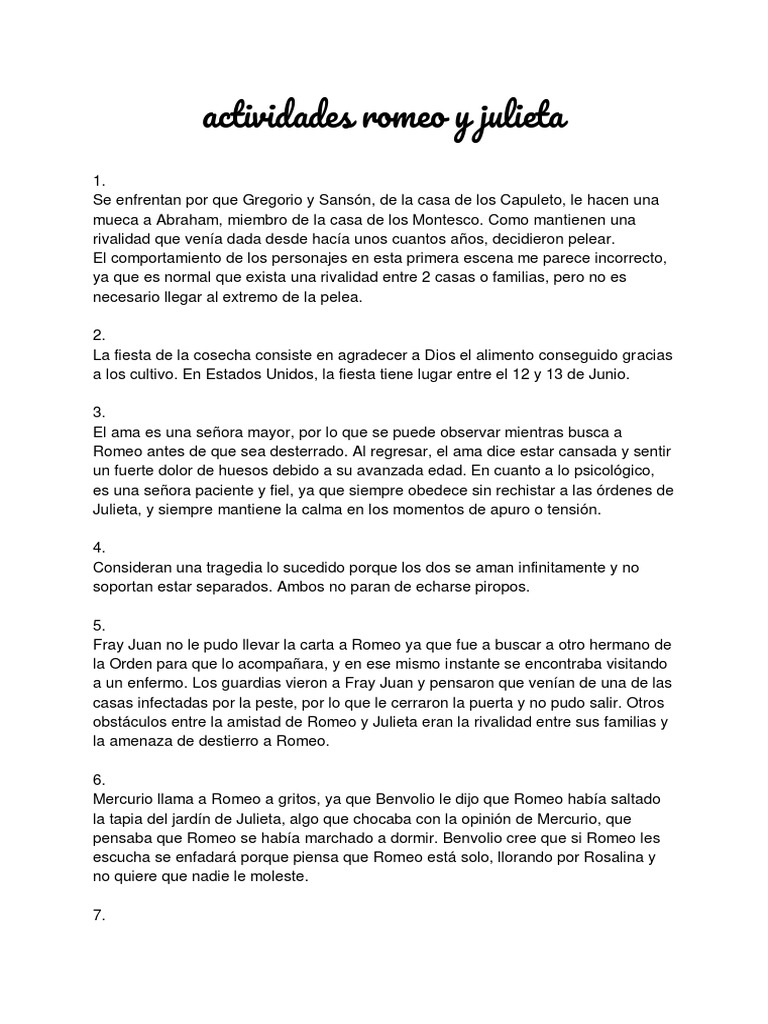 Actividades Romeo y Julieta | PDF | Romeo y Julieta