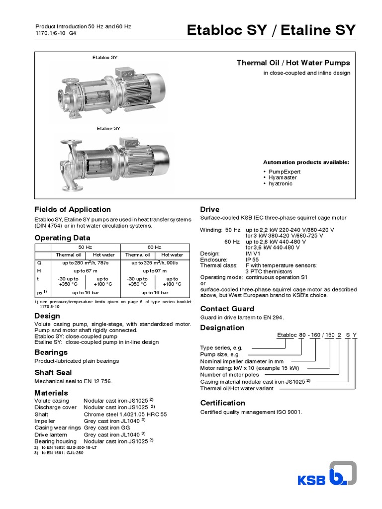Bomba KSB Etablock y Etaline SY | PDF | Cast Iron | Pump