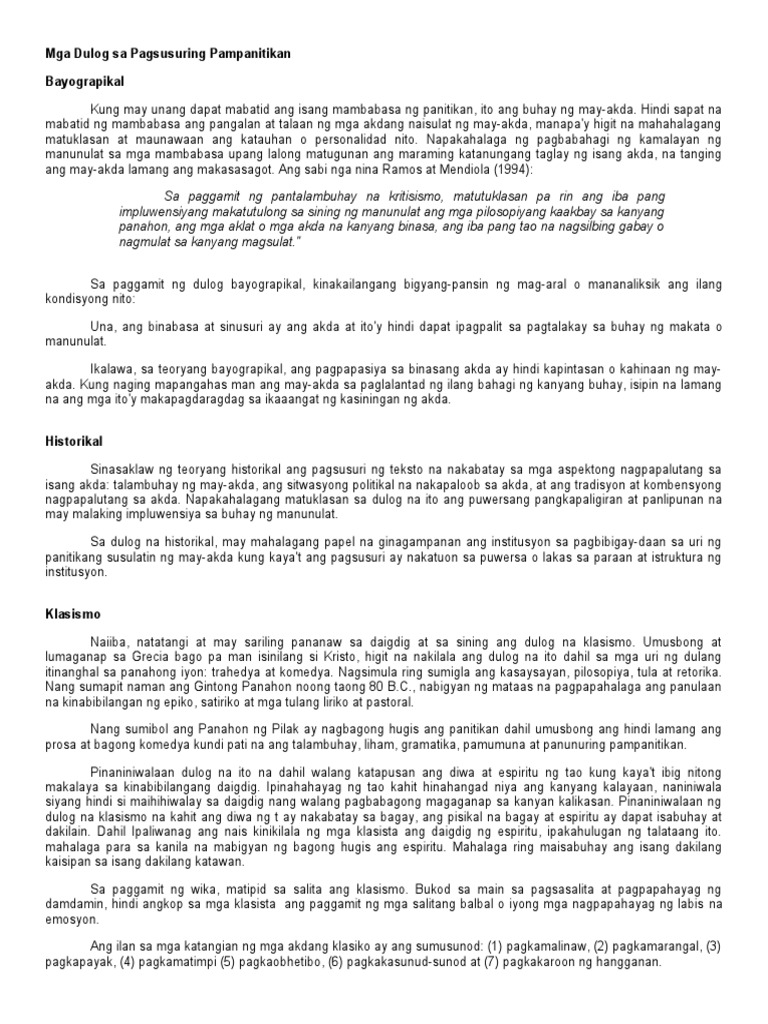 Mga Dulog Sa Pagsusuring Pampanitikan | PDF