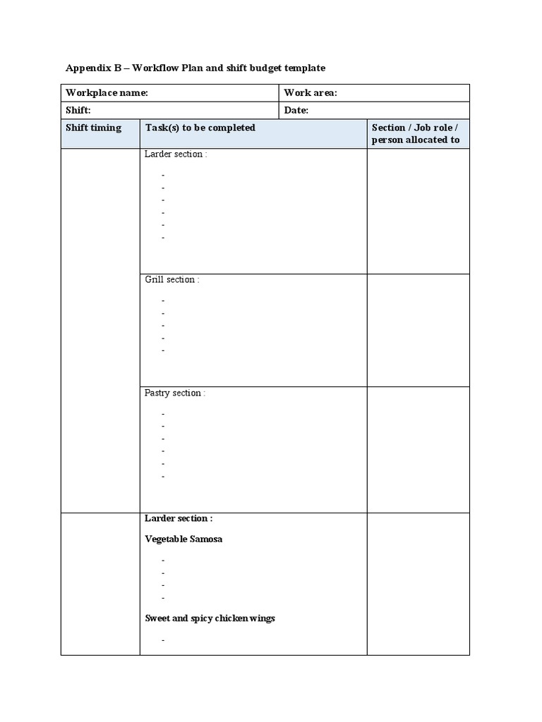 Workflow Plan and Budget Template | PDF | Food And Drink Preparation ...