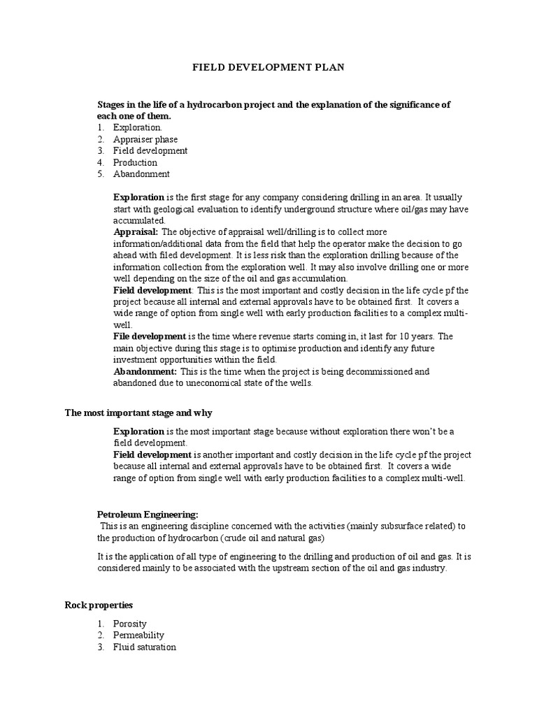 Field Development Plan | PDF | Petroleum Reservoir | Petroleum