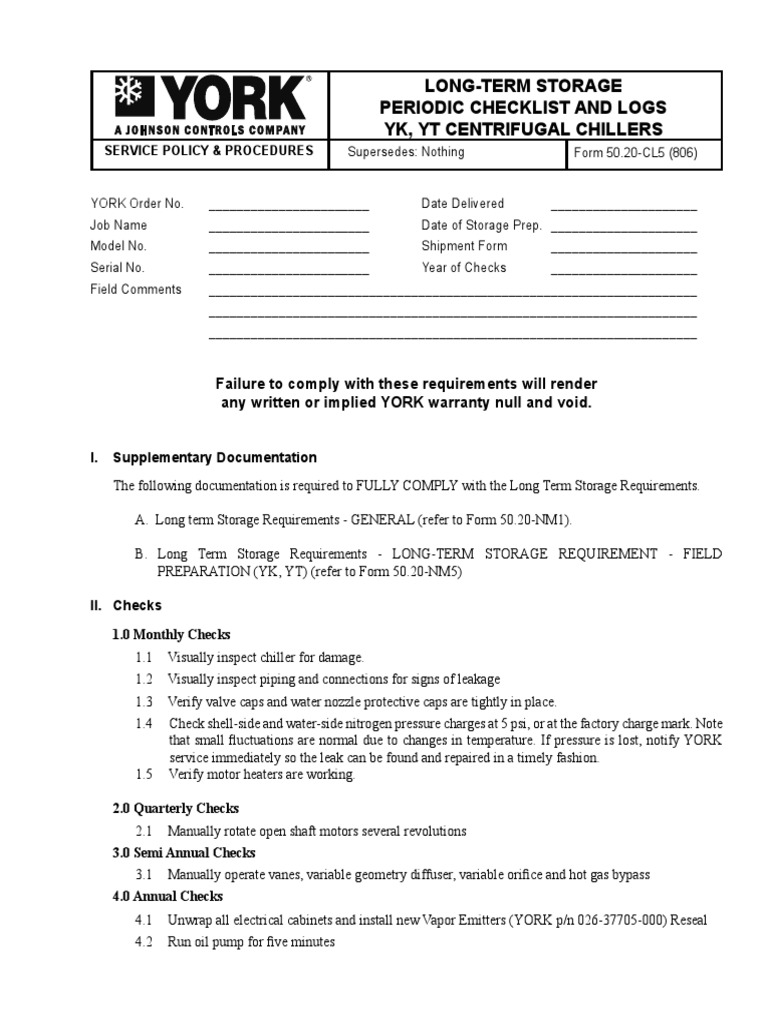 Long-Term Storage Periodic Checklist and Logs Yk, Yt Centrifugal ...