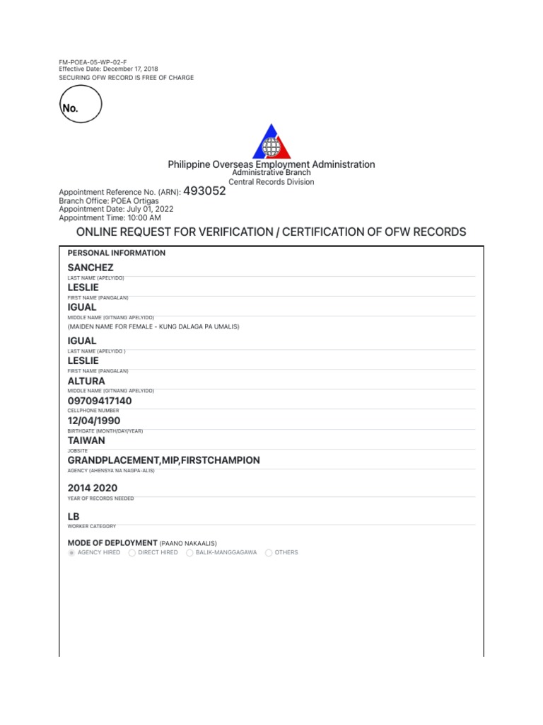 Records POEA | PDF | Government And Personhood | Government